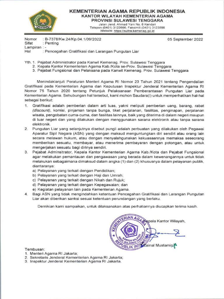 1 SURAT PENCEGAHAN GRATIFIKASI DAN LARANGAN PUNGUTAN LIAR - Compressed | PDF