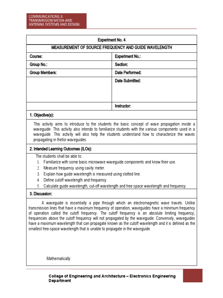 Ece016 - Communications 3 - Experiment 4 | PDF | Waveguide | Microwave