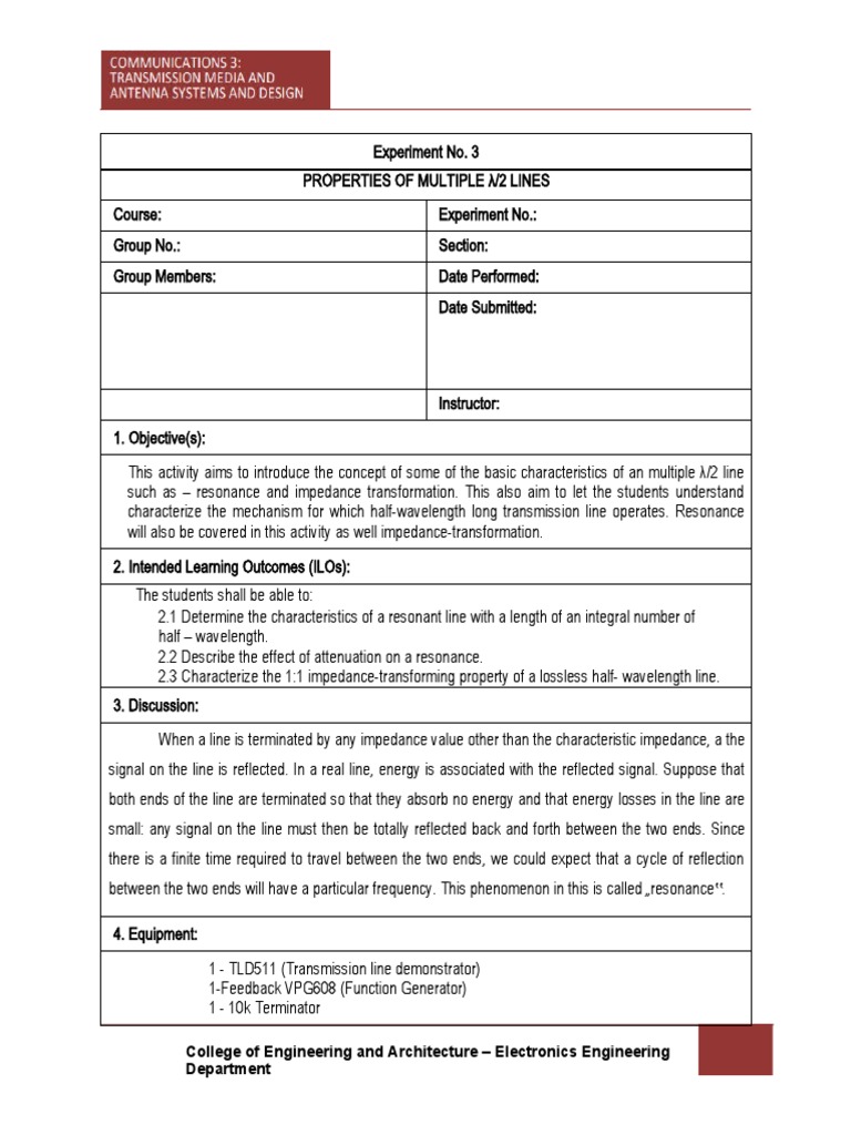 Properties of Multiple λ/2 Lines Experiment | PDF | Resonance ...