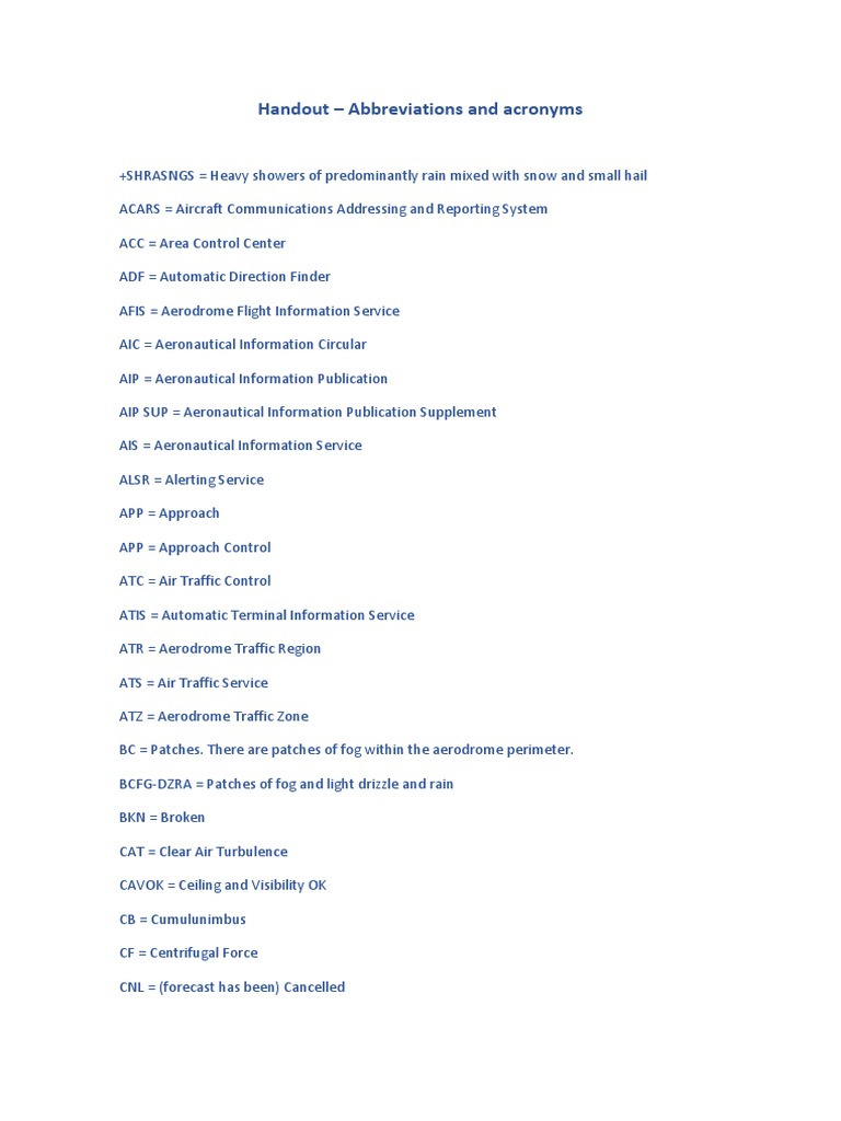Handout - Abbreviations and Acronyms | PDF | Air Traffic Control ...