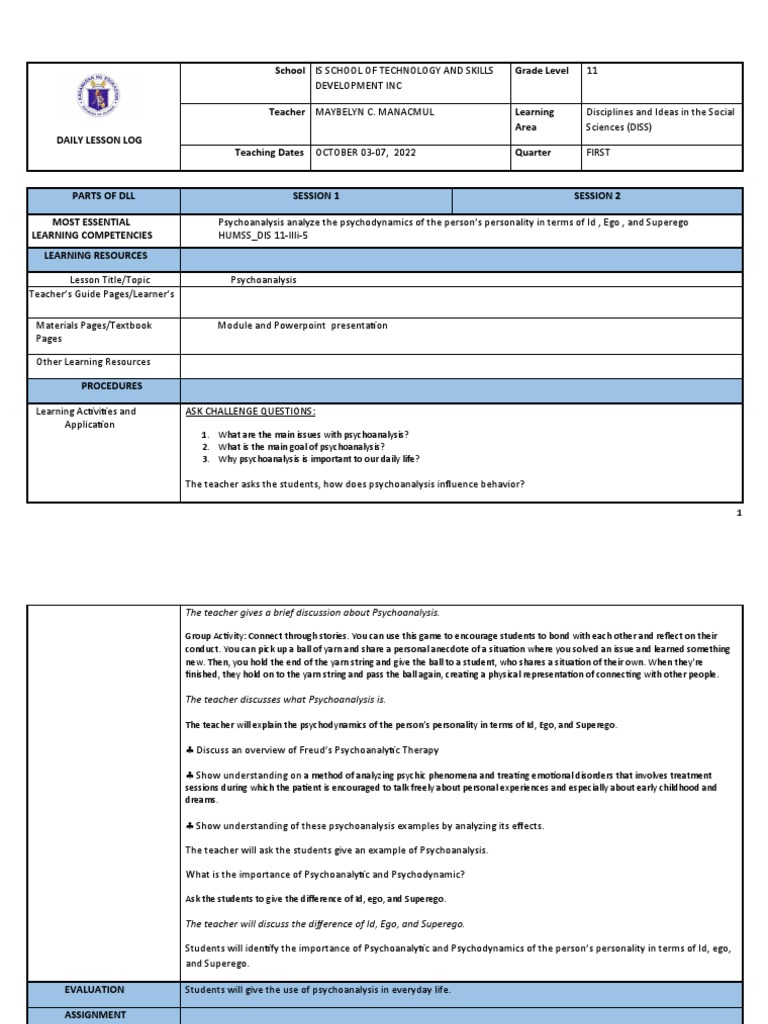 DLL - Diss - Week 5 | PDF | Psychoanalysis | Psychodynamics