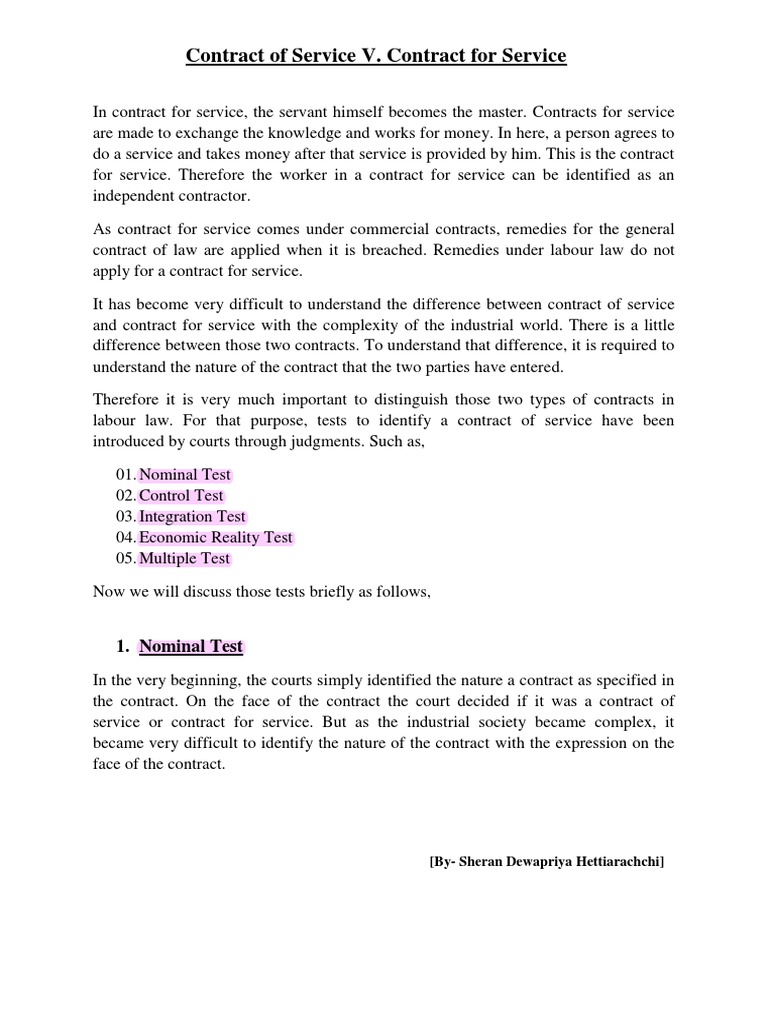 SH INDUSTRIAL 1 2023.02.03 Contract of Service vs. Contract For Service ...