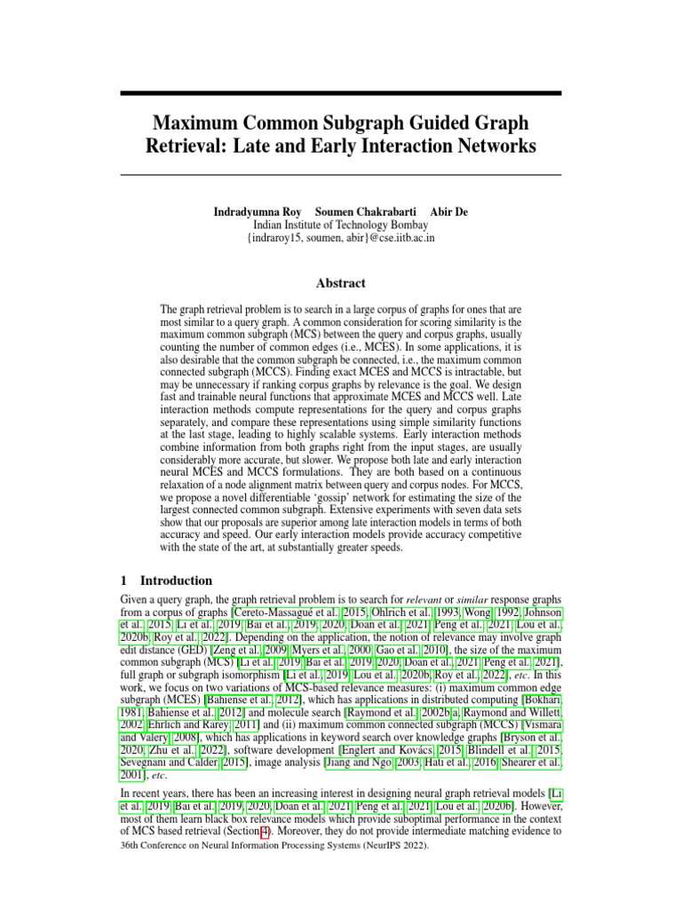 Maximum Common Subgraph Guided Graph Retrieval: Late and Early Interaction Networks | PDF ...