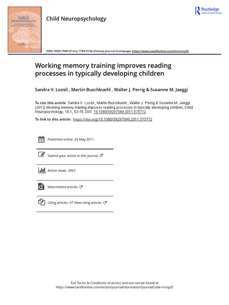 Working Memory Training Improves Reading Processes in Typically Developing Children | PDF ...