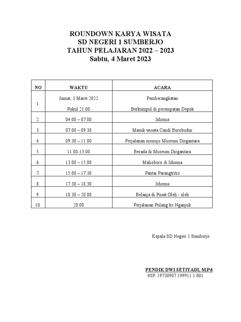Roundown Karya Wisata | PDF