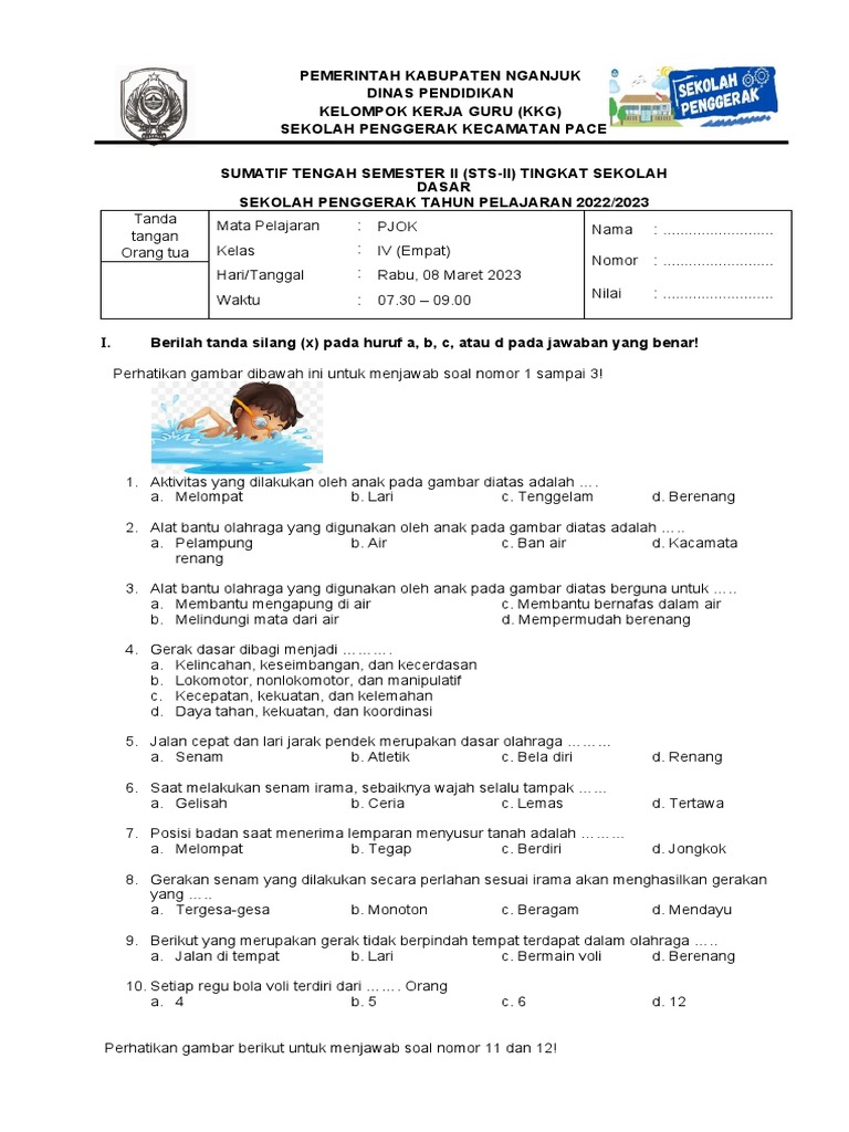 Kelas 4 Soal Dan Kunci Jawaban PTS PJOK SMT 2 | PDF