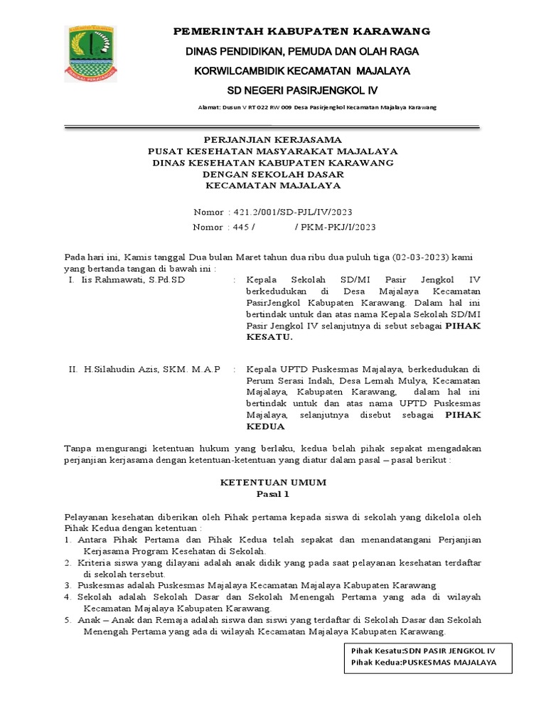 New-Mou Sekolah SD 2023 | PDF