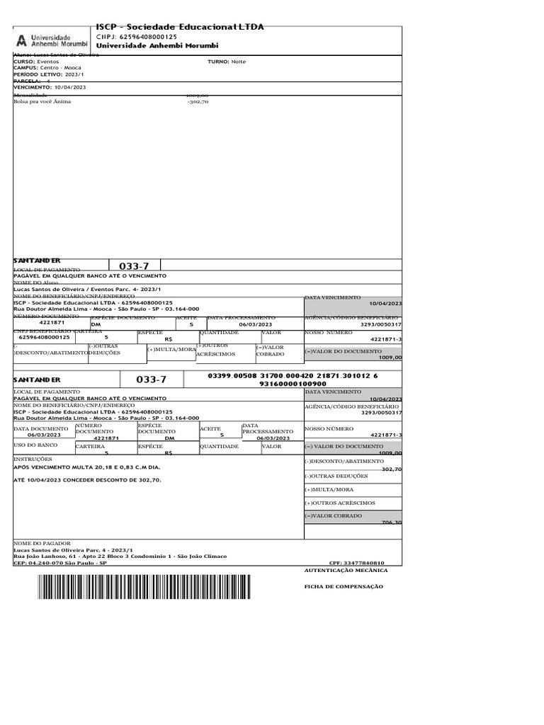 Boleto Faculdade | PDF