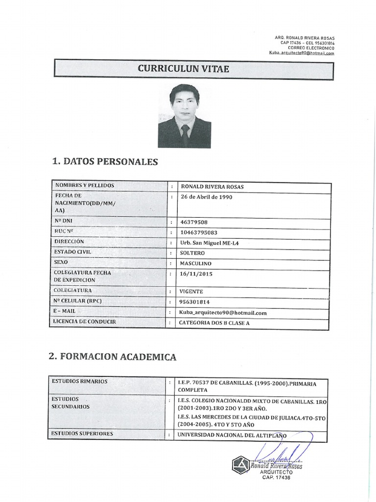 CV ARQ RONALD RIVERA ROSAS | PDF