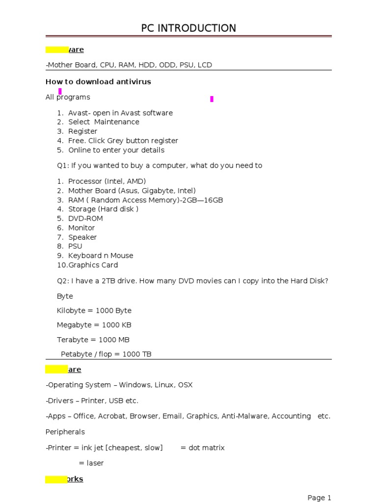 PC Hardware Components and Software Introduction | PDF | Personal Computers | Laptop