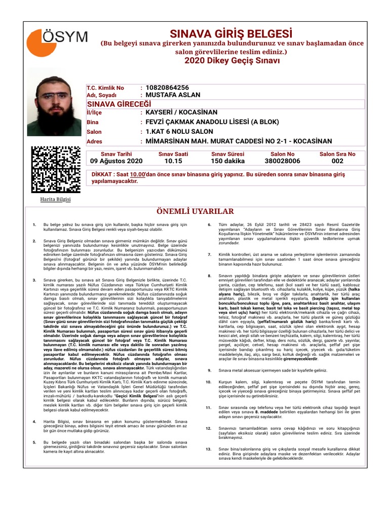 Sinava Giriş Belgesi | PDF