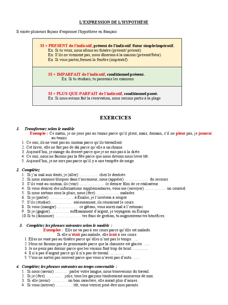 Exercices sur l'hypothèse en français | PDF | Arts du langage et discipline