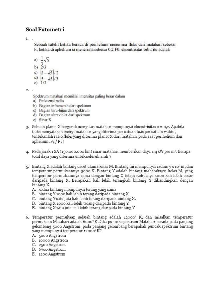 Soal Fotometri Osn Astronomi | PDF