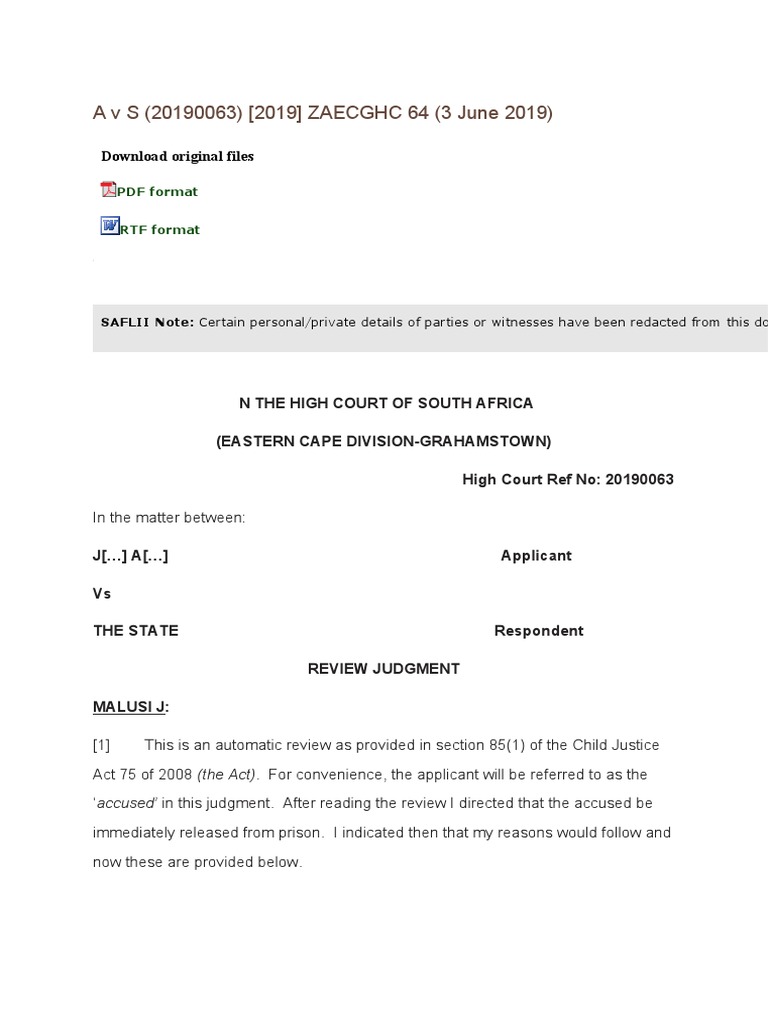 A V S Child Justice Murder Set Aside | PDF | Presentence Investigation ...