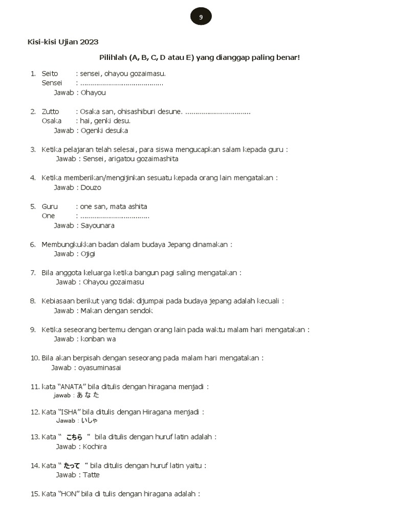 Kisi-Kisi Ujian 2023 Pilihlah (A, B, C, D Atau E) Yang Dianggap Paling Benar! | PDF | Seni ...