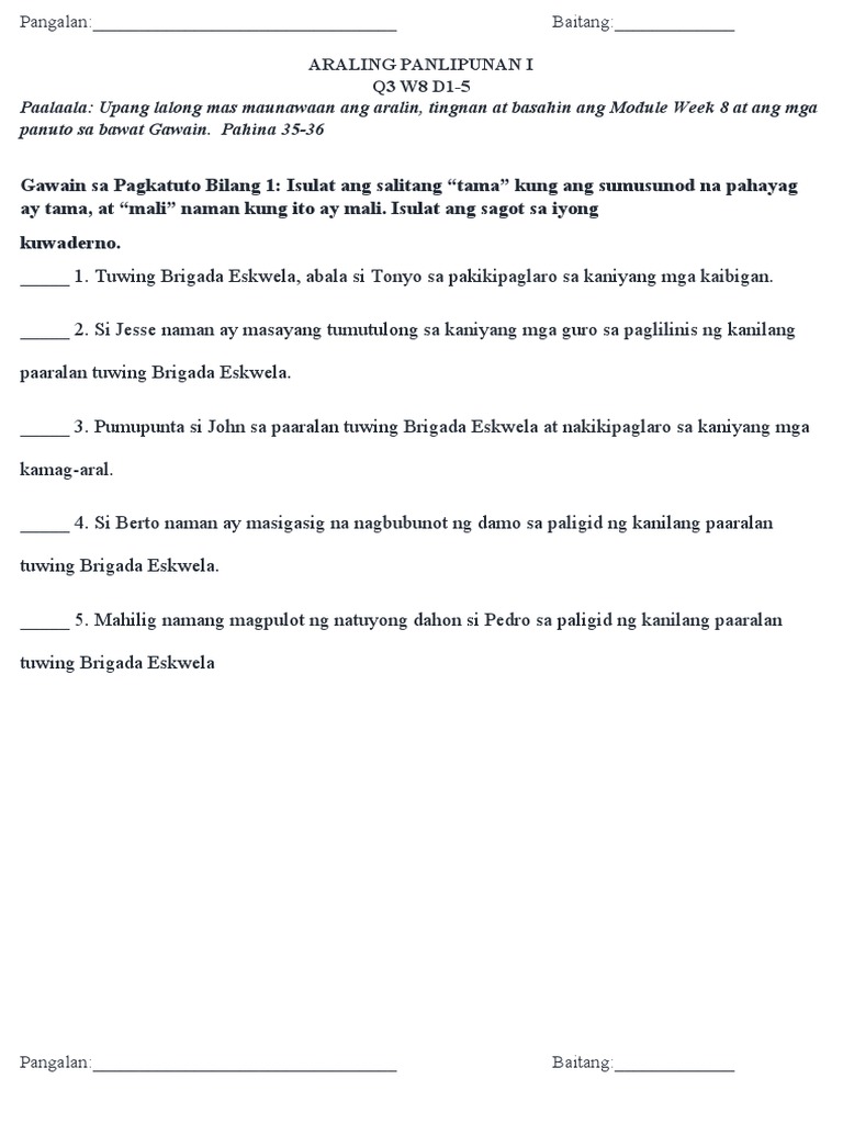 WEEK 8 Activity Sheet | PDF