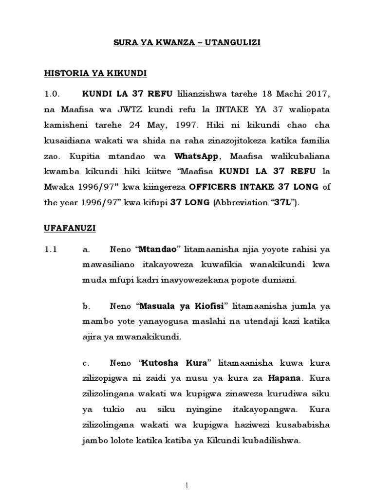 Sura Ya Kwanza - Utangulizi Historia Ya Kikundi KUNDI LA 37 REFU Lilianzishwa Tarehe 18 Machi ...