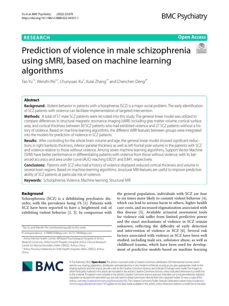 Prediction of Violence in Male Schizophrenia Using sMRI, Based On Machine Learning Algorithms ...
