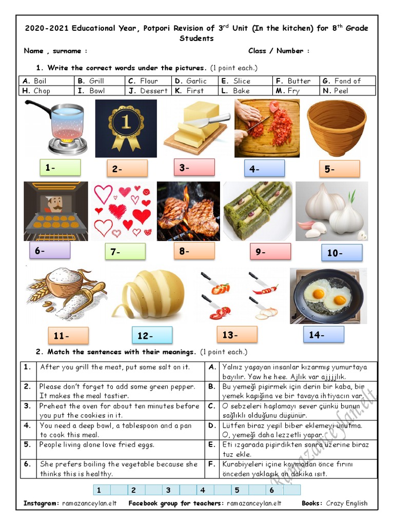 Sınıf 3. Ünite Worksheet | PDF | Pasta | Food Ingredients