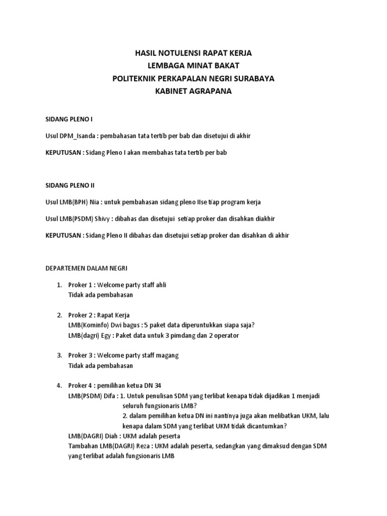 Hasil Notulensi Rapat Kerja | PDF | Karier & Perkembangan