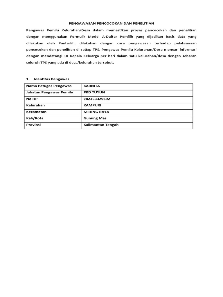 Alat Kerja Pengawasan Coklit | PDF