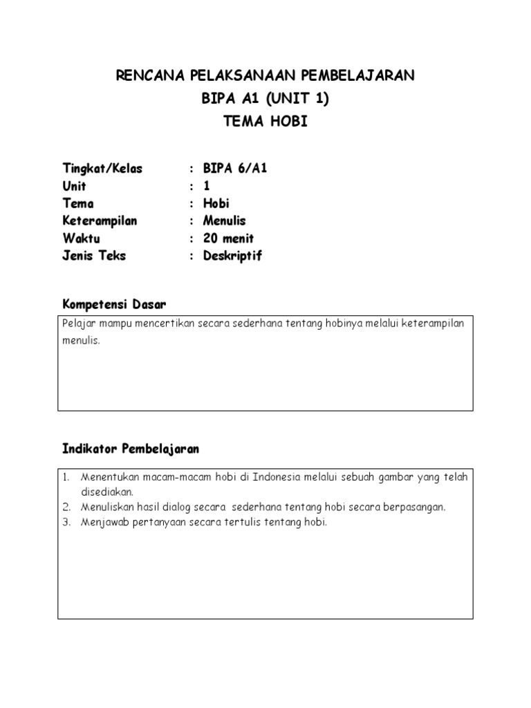 RPP Pelatihan BIPA - Luthfa Nugraheni | PDF
