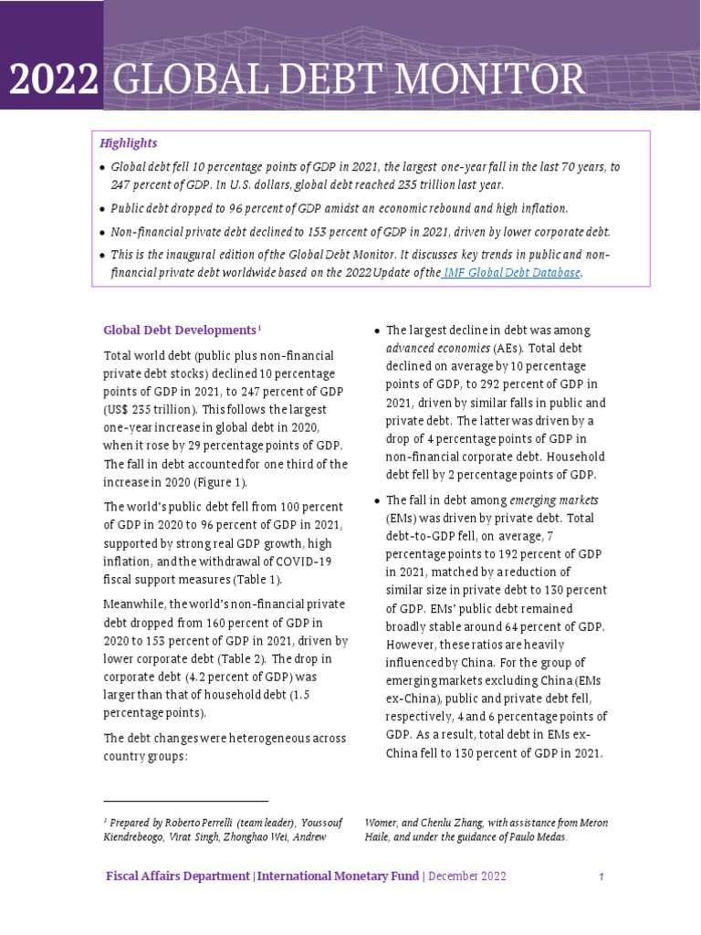 2022 12 12 Global Debt Monitor | PDF | International Monetary Fund ...