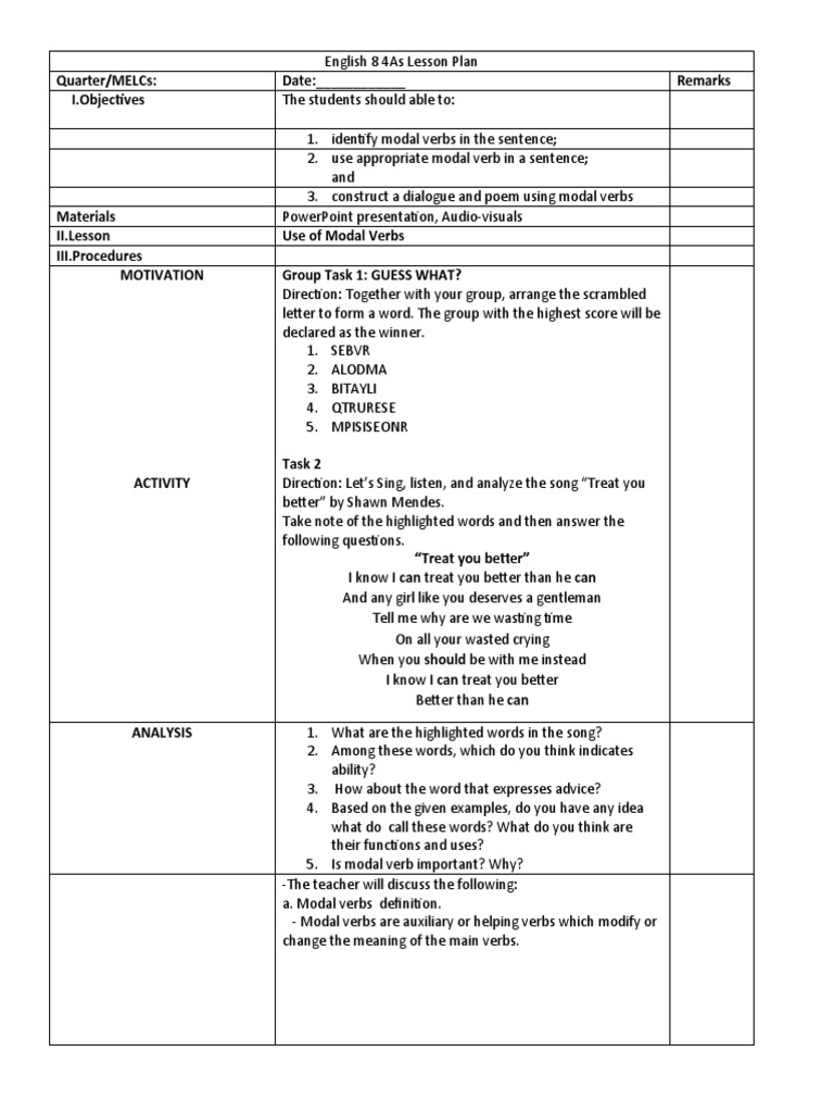 MODAL-VERBS Lesson Plan V2 | PDF | Verb | Cognition