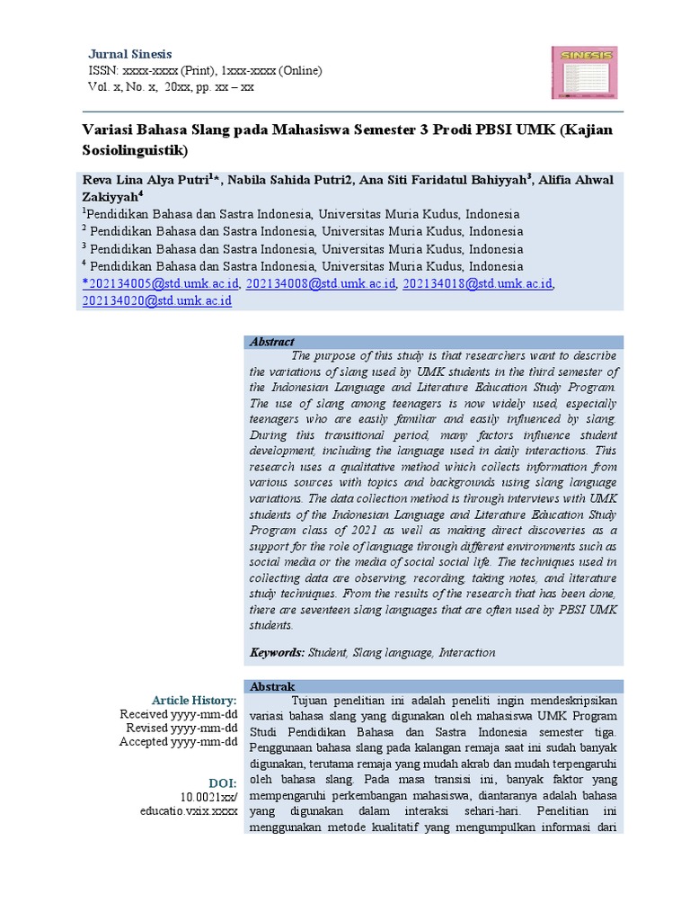 Template Jurnal Sinesis metopen bahasa | PDF | Dialectology | Sociolinguistics