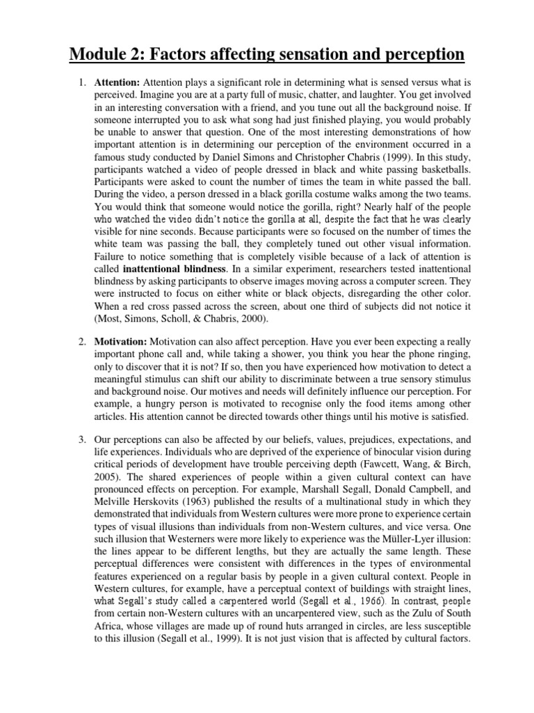 Factors Affecting Sensation and Perception | PDF | Perception | Mental ...