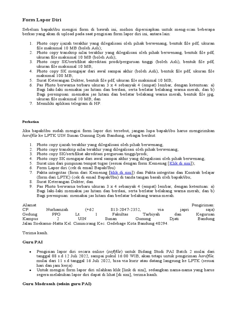 Form Lapor Diri | PDF