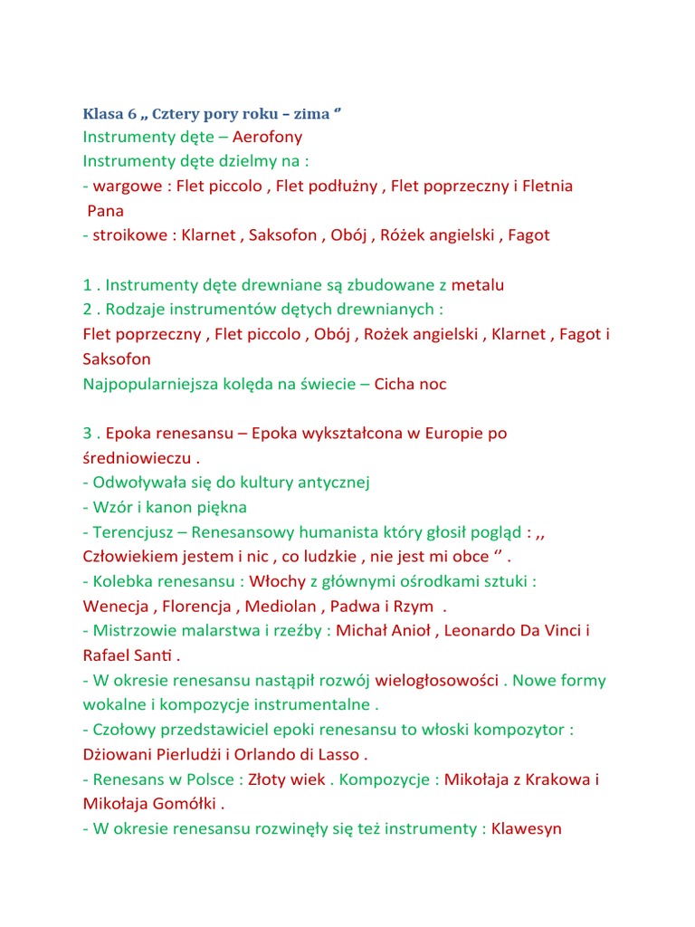 Klasa 6 ,, Cztery Pory Roku - Zima '' | PDF