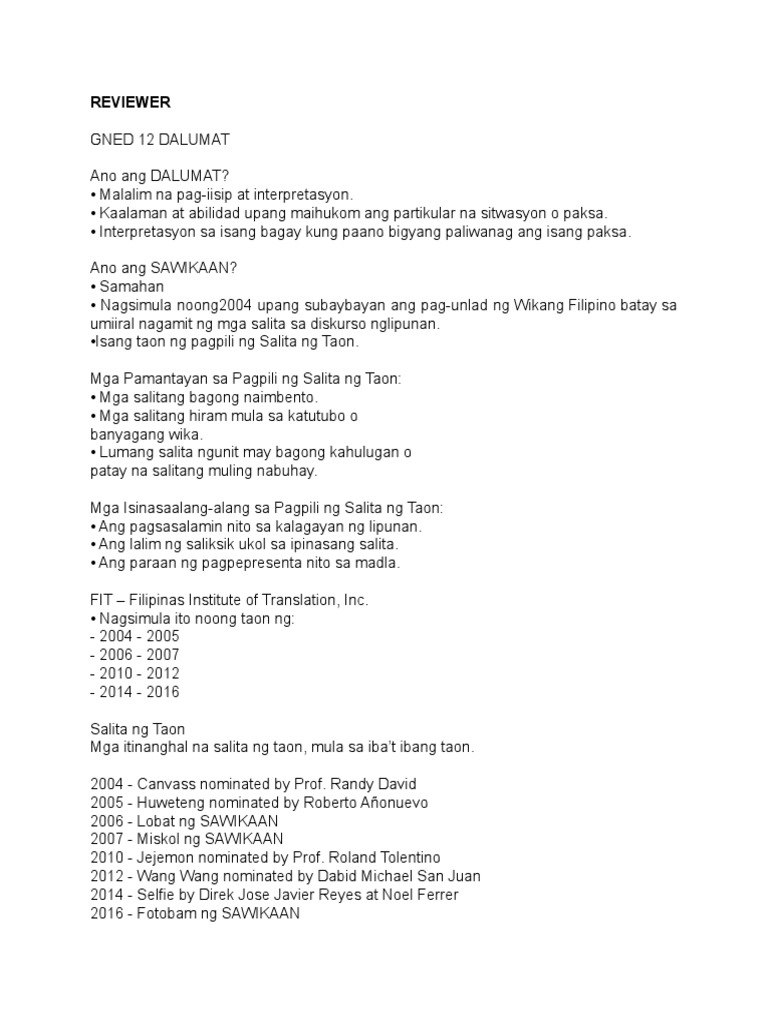 Dalumat Reviewer | PDF