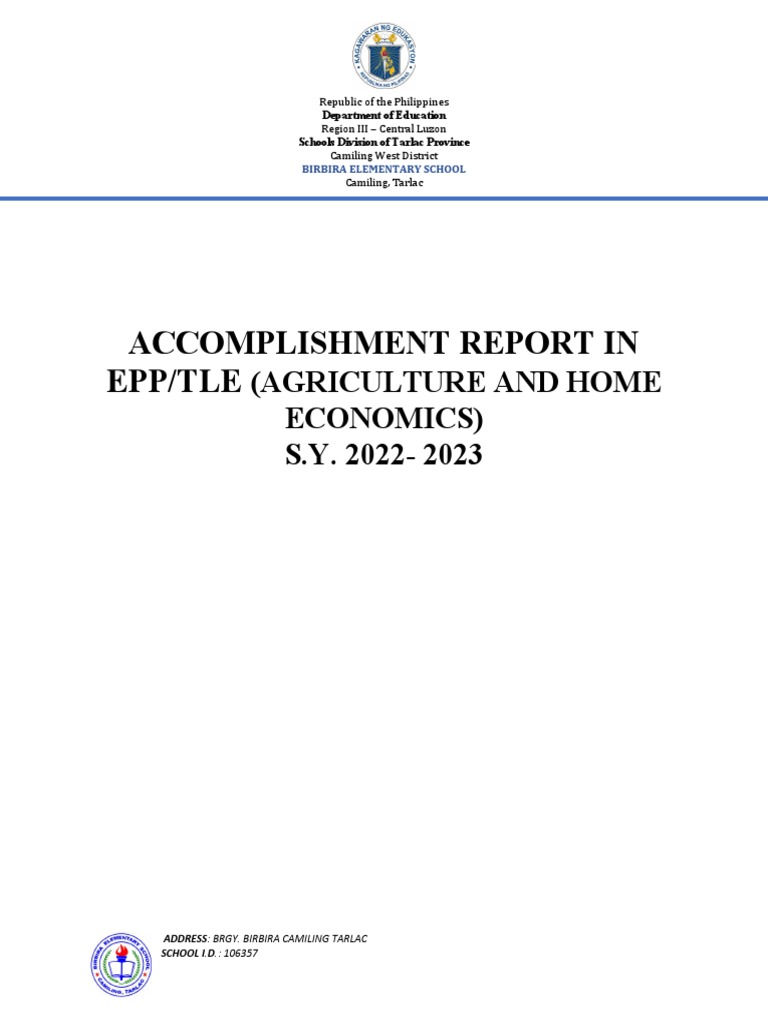 Birbira Es - Epp Tle - Accomplishment Report - First Quarter - Sy2022 2023 | PDF | Psychology ...