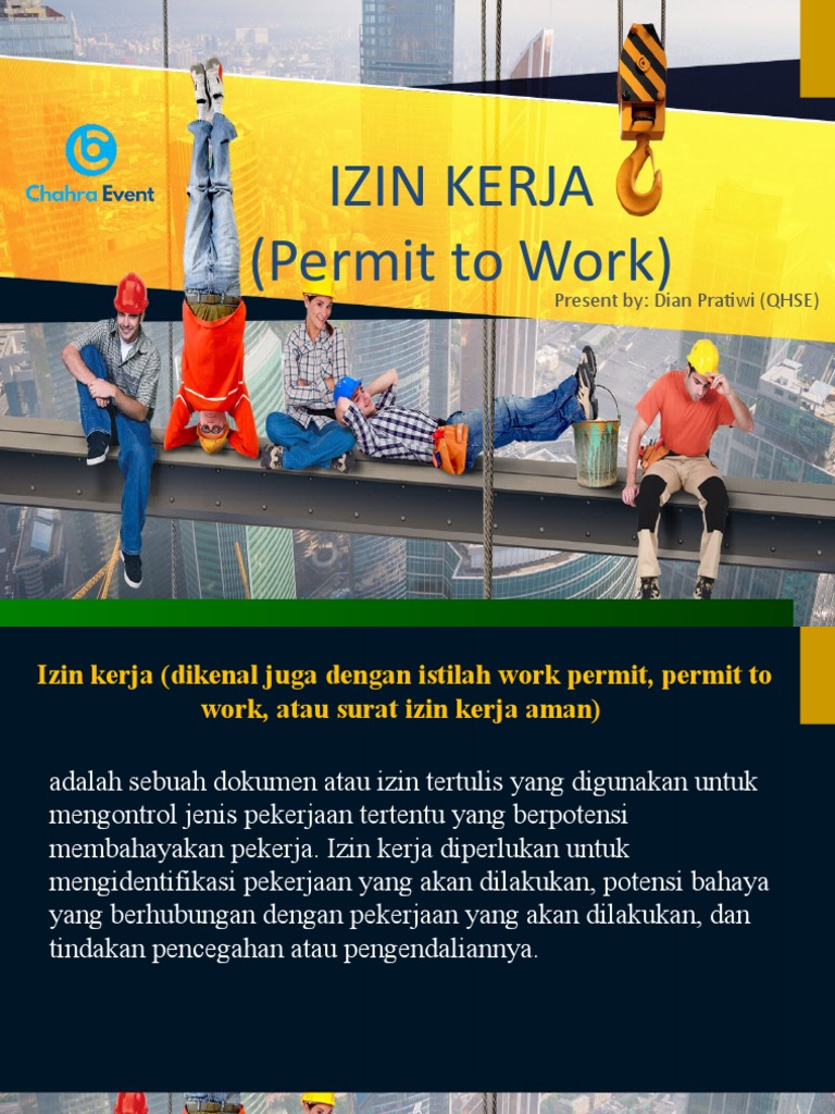 Izin Kerja (Permit To Work) : Present By: Dian Pratiwi (QHSE) | PDF