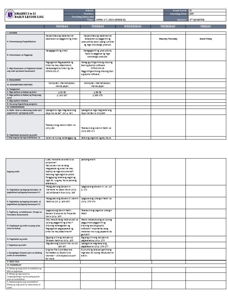 DLL - Epp 4 - Q3 - W8 | PDF