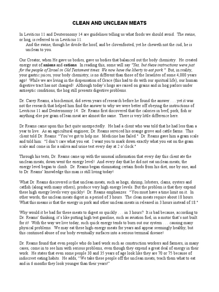 The Case for a Biblically Balanced Diet: An Exploration of Clean and ...