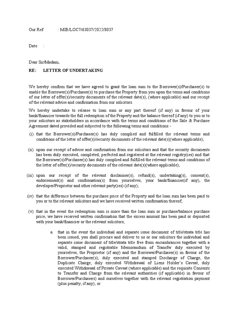 Maybank Loan Undertaking Letter | PDF | Loans | Banks