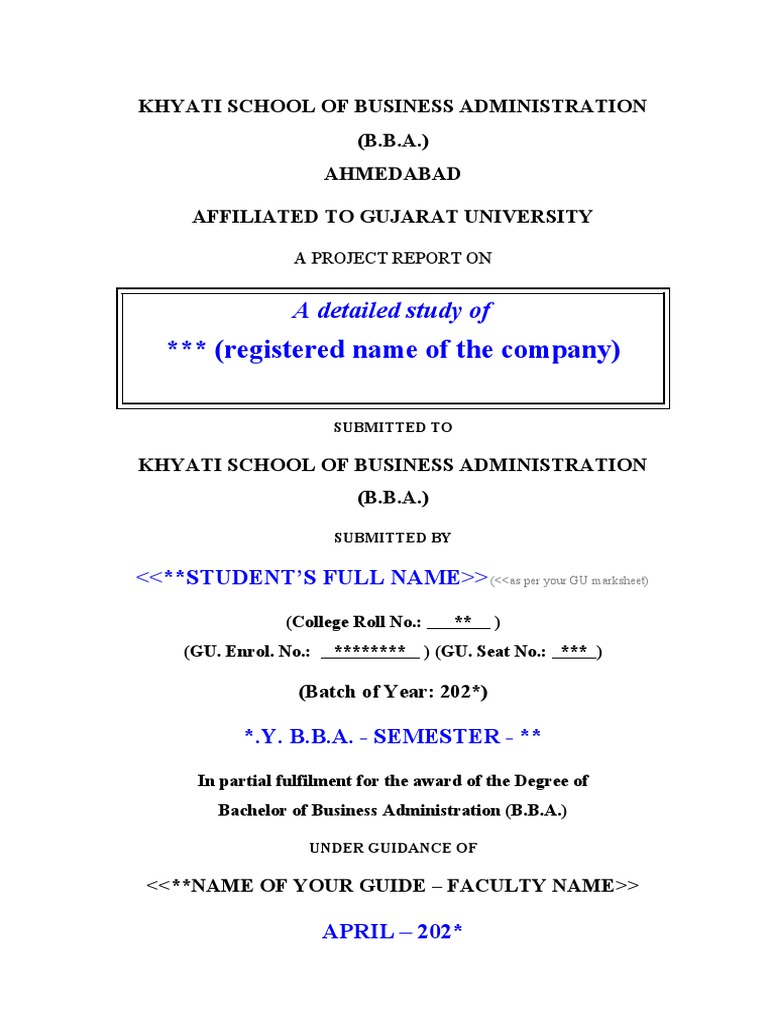 Khyati BBA Project Report - Title Page, Declaration Etc Pages | PDF ...
