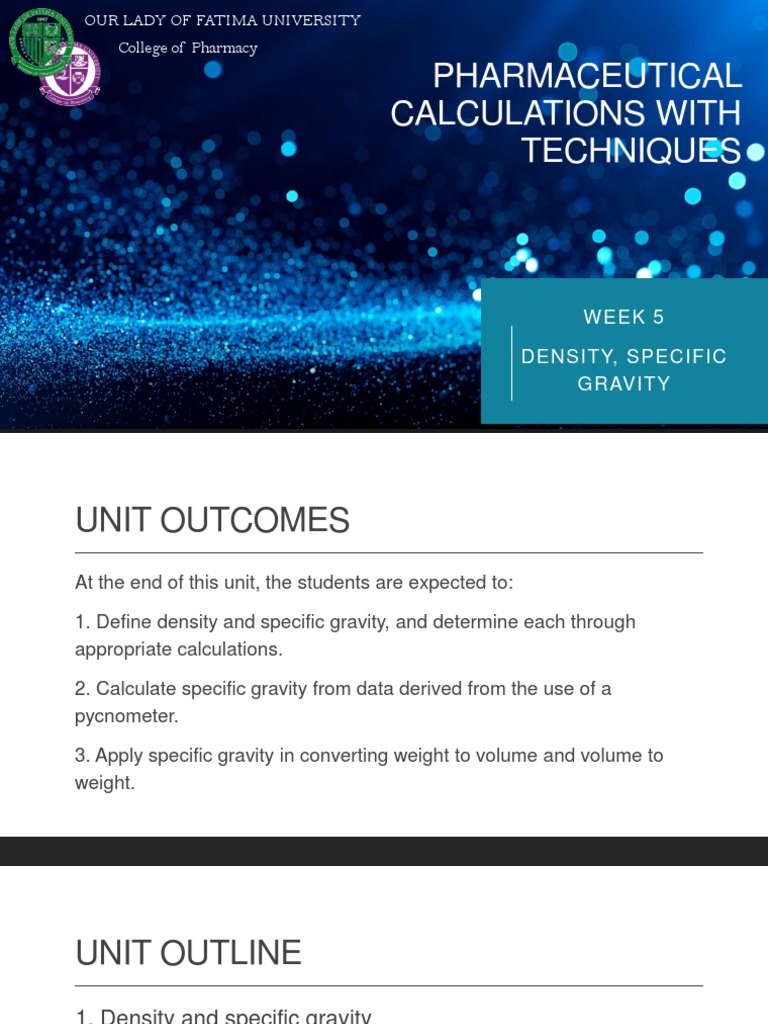 Pharmaceutical Calculations With Techniques: Week5 Density, Specific Gravity | PDF | Density ...