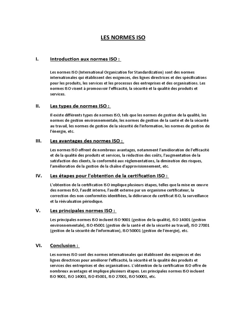 Types et avantages des normes ISO | PDF