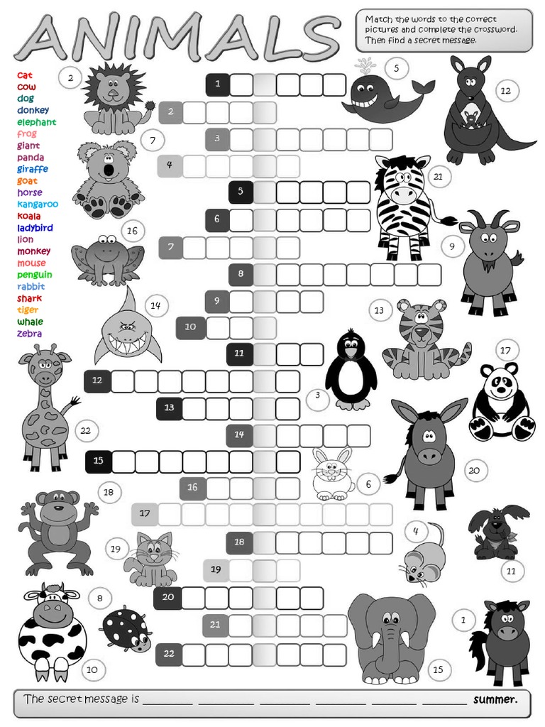 Animal Crossword Puzzle Activity | PDF