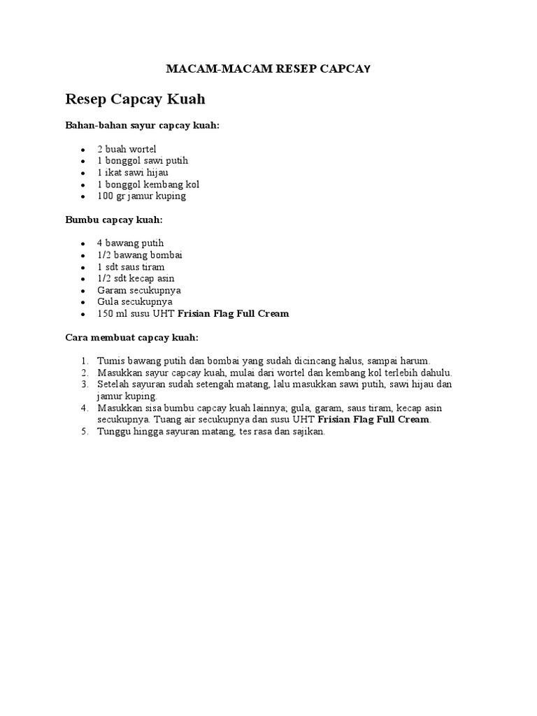 Resep Variasi Capcay Spesial | PDF