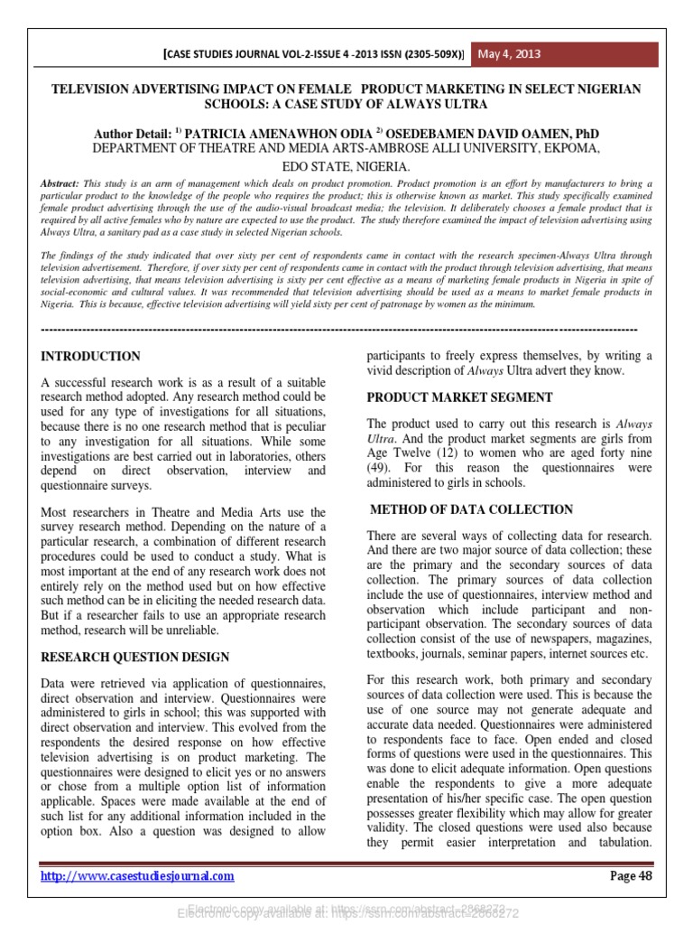 TV Advertising's Effect on Always Ultra | PDF | Advertising | Data