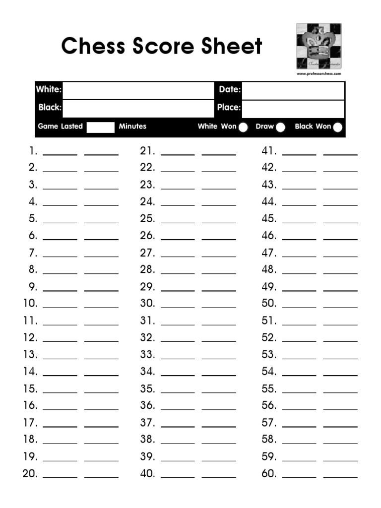 Chess Score Sheet 1 | PDF