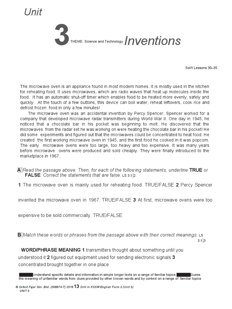 English Form 2 Units 3 64 | PDF | Oven