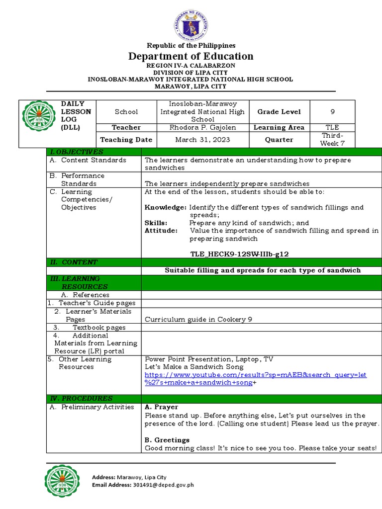 3rd Quarter TLE COT-2022-2023 | PDF | Learning | Teachers