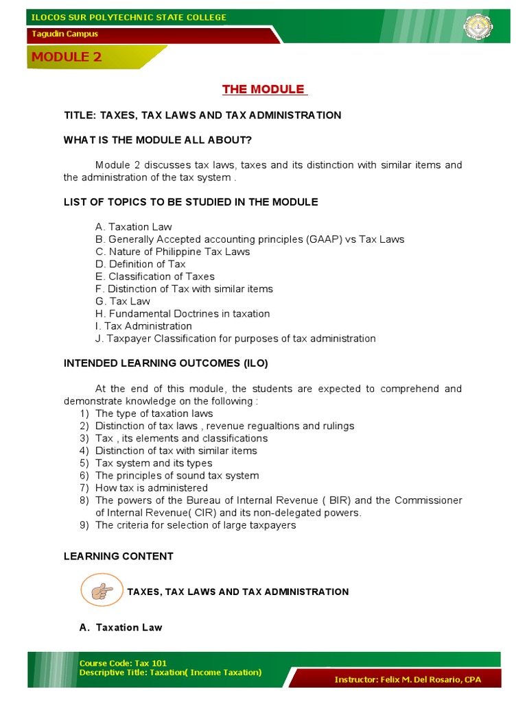 Final Module 2 Taxation | PDF | Taxes | Taxation In The United States