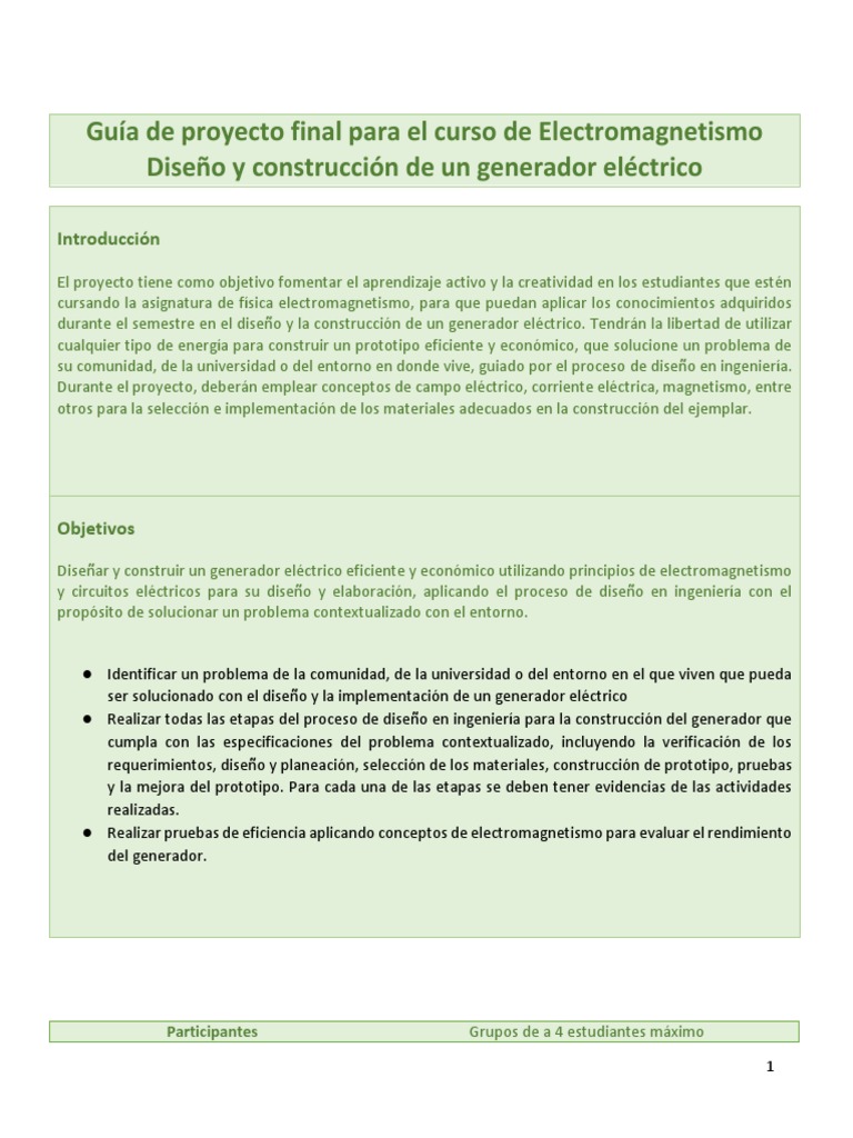 Guia de Proyecto Final Electromagnetismo | PDF | Diseño | Generador eléctrico