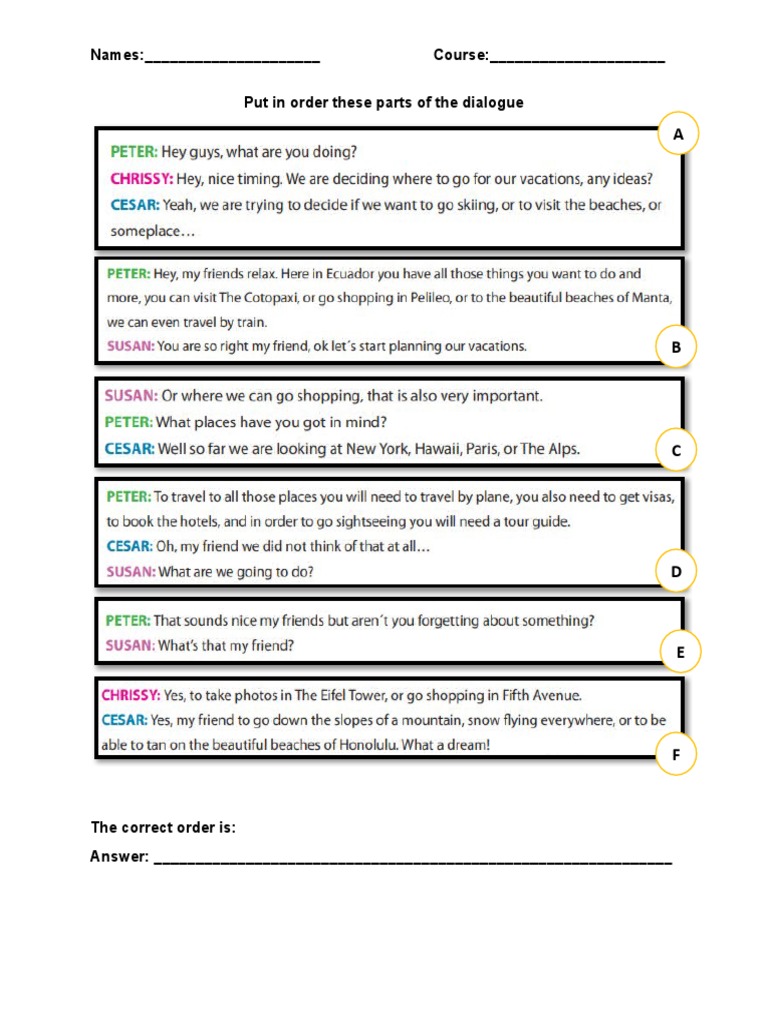 Put in Order These Parts of The Dialogue Week 15 | PDF